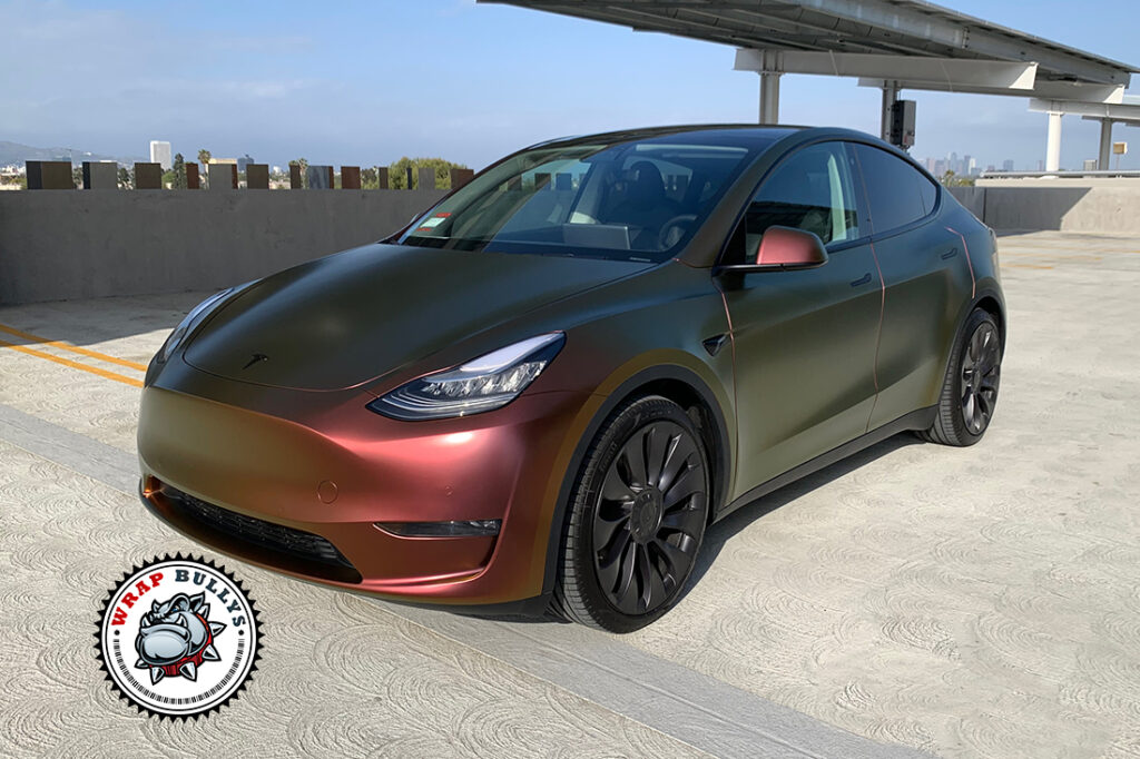 Wrap Bullys | Tesla Model Y Avery Satin Rising Sun Red-Gold Wrap