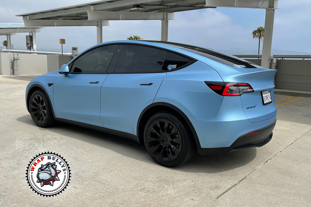 Tesla Model Y Avery Matte Metallic Frosty Blue Wrap – Gardena | Wrap Bullys